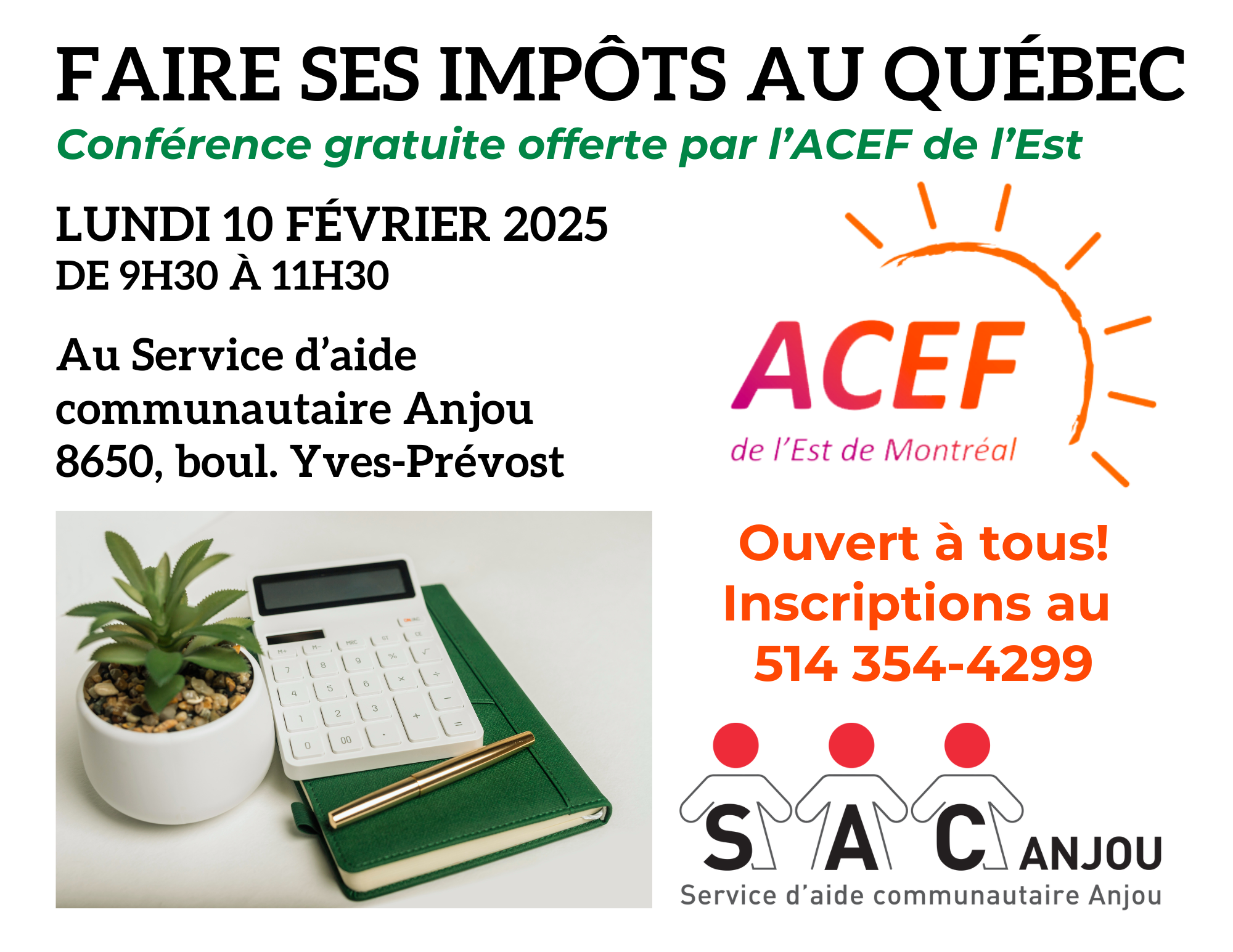 Conférence Faire ses impôts au Québec - SAC Anjou